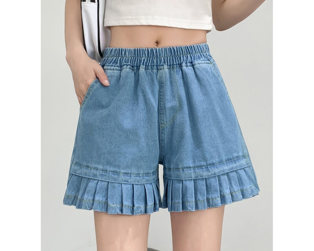 Women's High Rise Denim Shorts, Elastic Waist Denim Shorts, A Line Jean ...