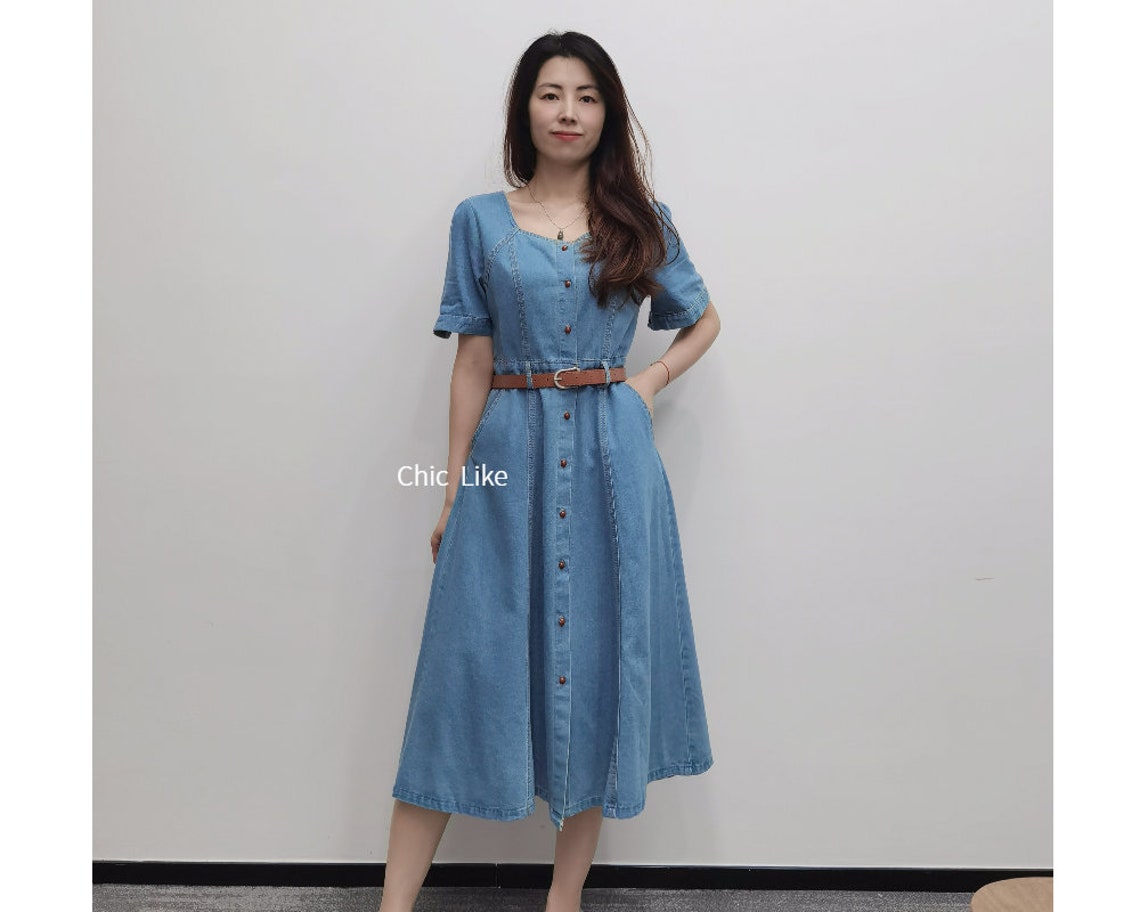 Denim Midi Dress Women, Midi Dress With Pockets, Midi Dress With ...