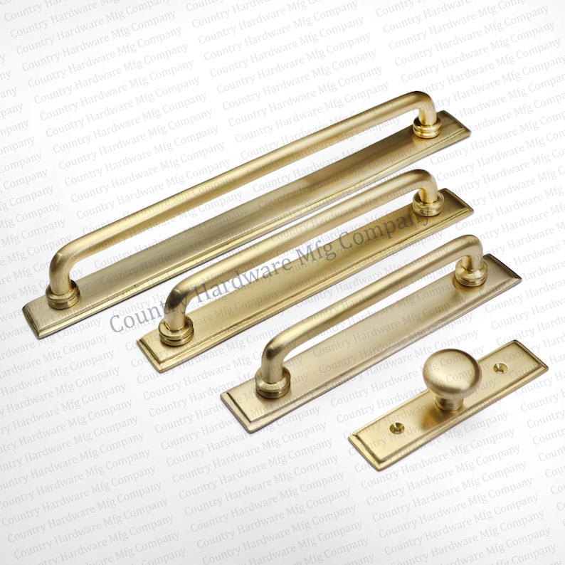 High End Unlacquered Brass Button Pulls With Bevel Backplate - Satin ...