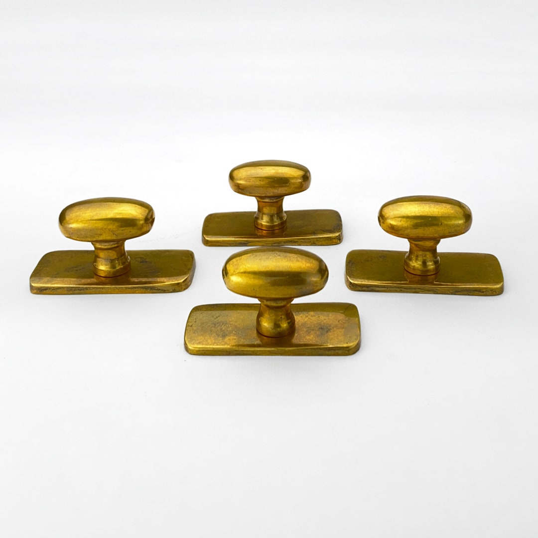 Antique Ellipse Knob With Backplate Unlacquered Brass Pulls - Etsy