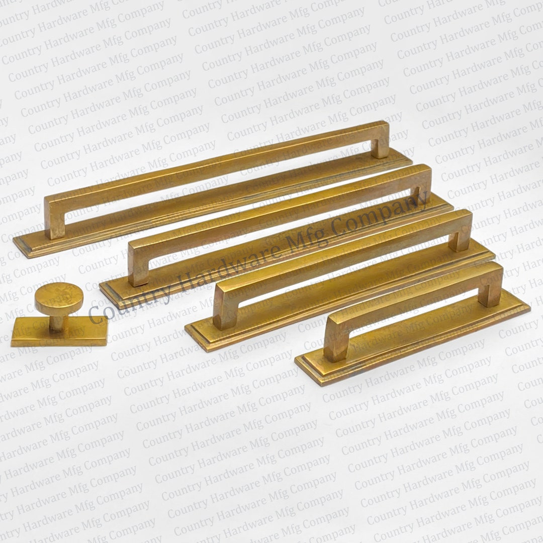 Unlacquered Antique Brass Block Handles - Etsy