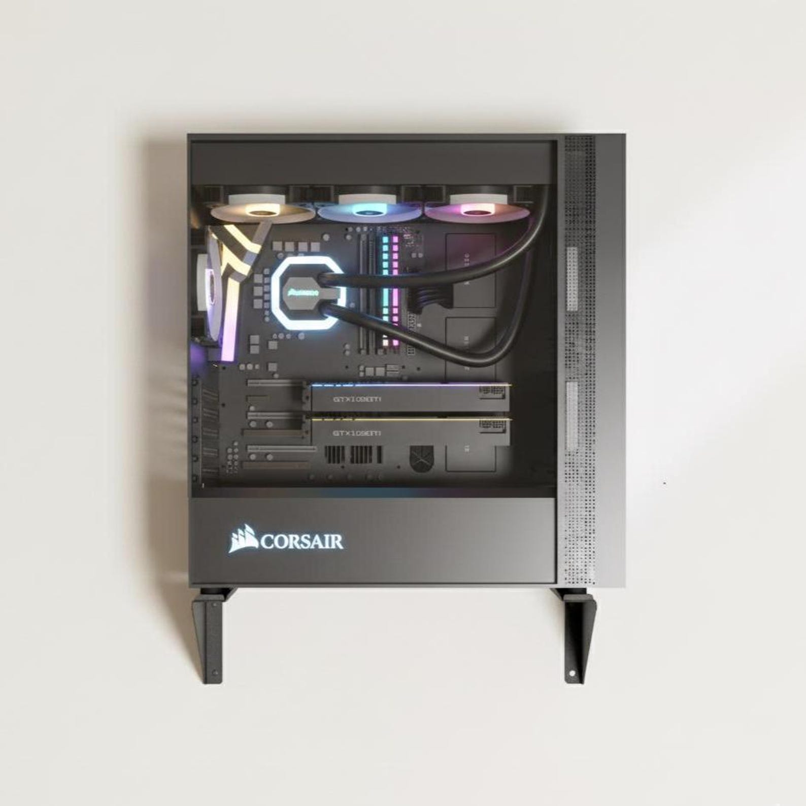 Wall Mount PC Stand Metal Computer Case Shelf - Gaming Rig Holder ...