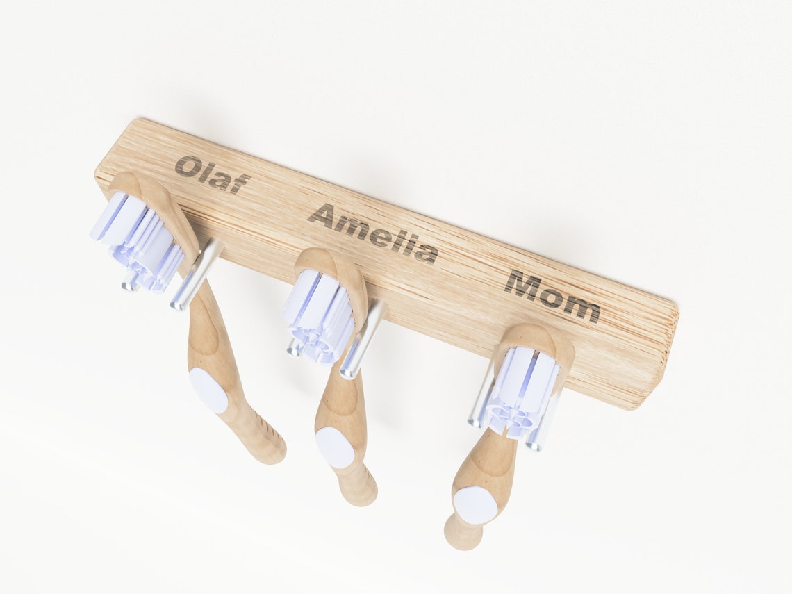 Personalized Oak Wood Toothbrush Holder - Wall Mounted Bathroom ...