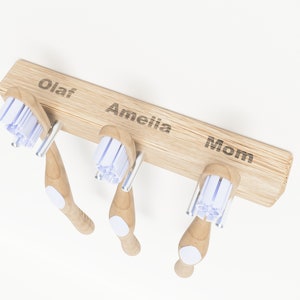 Personalized Oak Wood Toothbrush Holder - Wall Mounted Bathroom ...