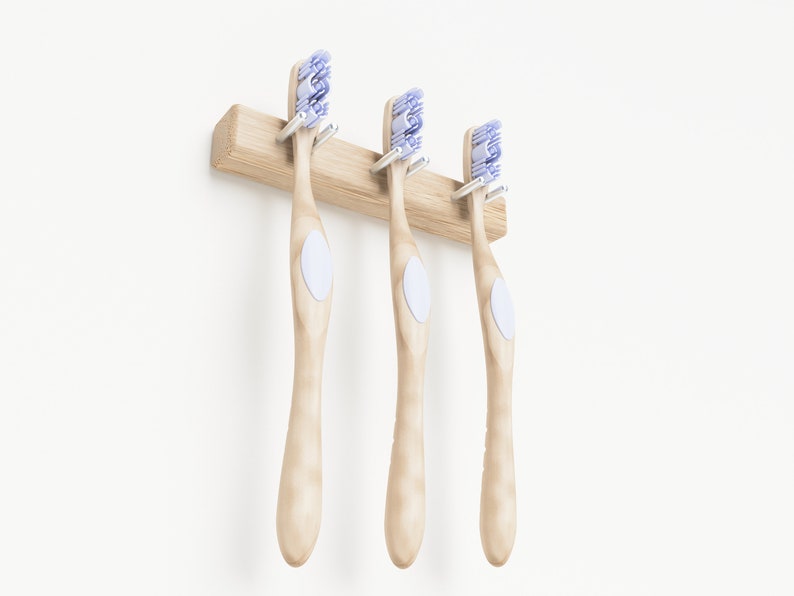 Personalized Oak Wood Toothbrush Holder - Wall Mounted Bathroom ...