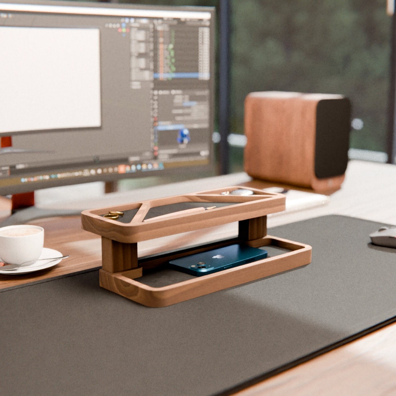 Wood Desk Organizer: Two-tier Docking Station With Felt Inserts - Etsy