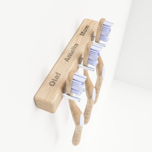 Personalized Oak Wood Toothbrush Holder - Wall Mounted Bathroom ...