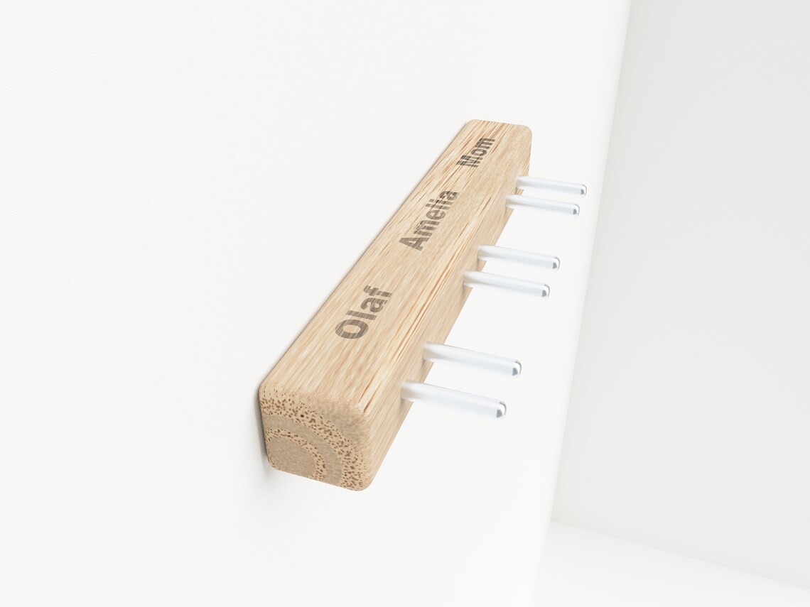 Personalized Oak Wood Toothbrush Holder - Wall Mounted Bathroom ...