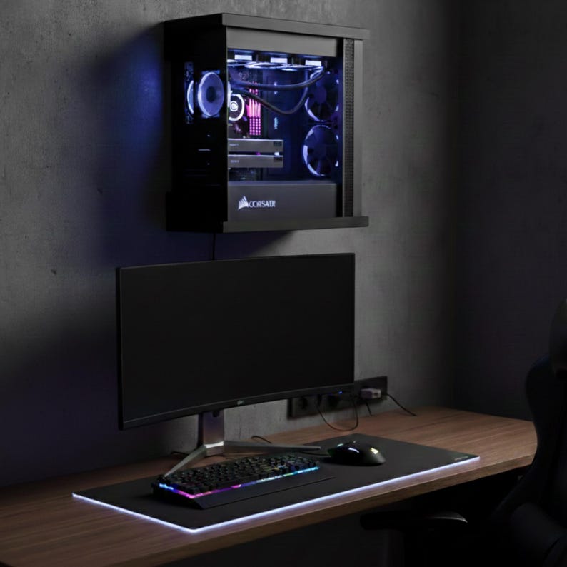 Wall Mount PC Stand: Metal Computer Case Shelf - Gaming Rig Holder - Etsy