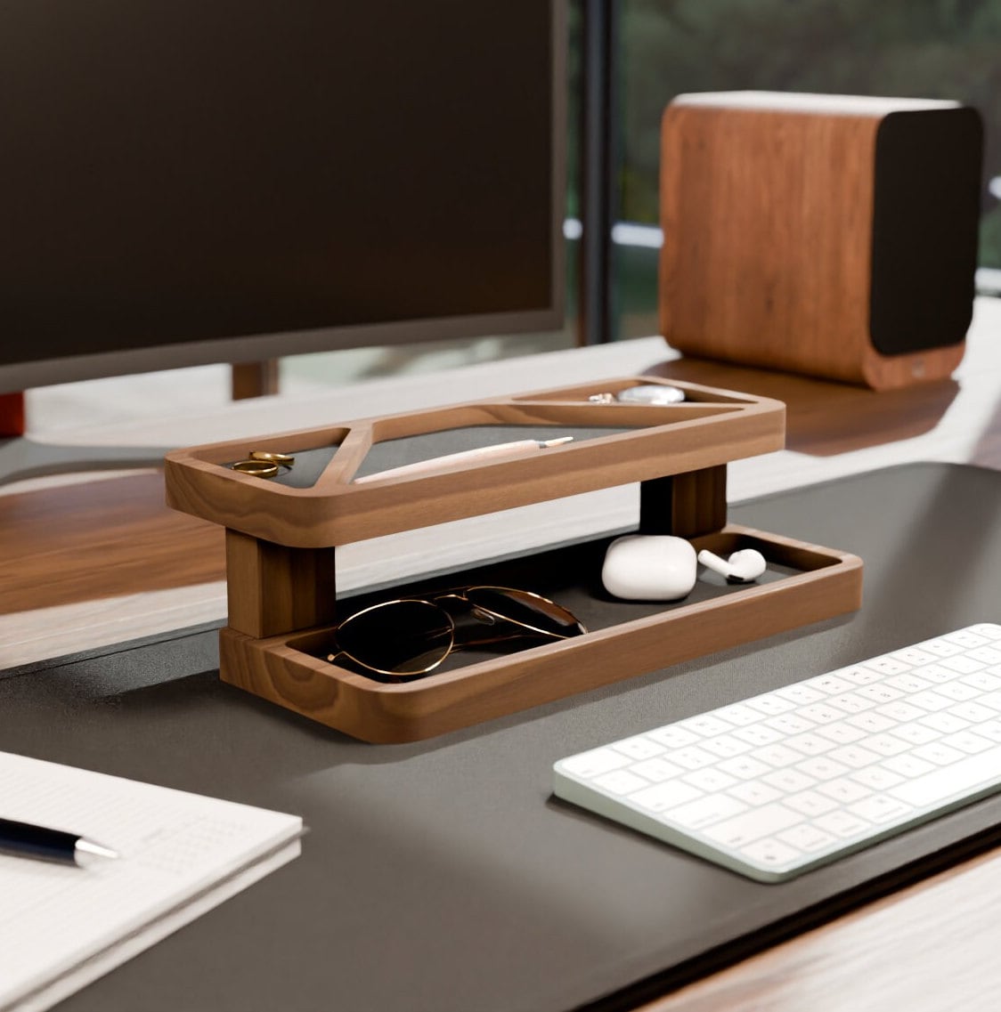 Wood Desk Organizer: Two-tier Docking Station With Felt Inserts - Etsy