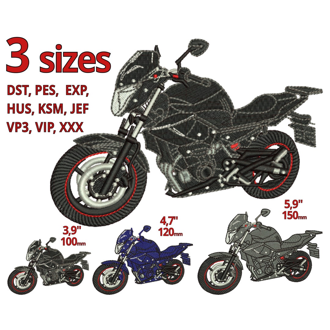 Motorcycle Embroidery Design 3 Sizes - Streetbike Biker Rider Machine ...