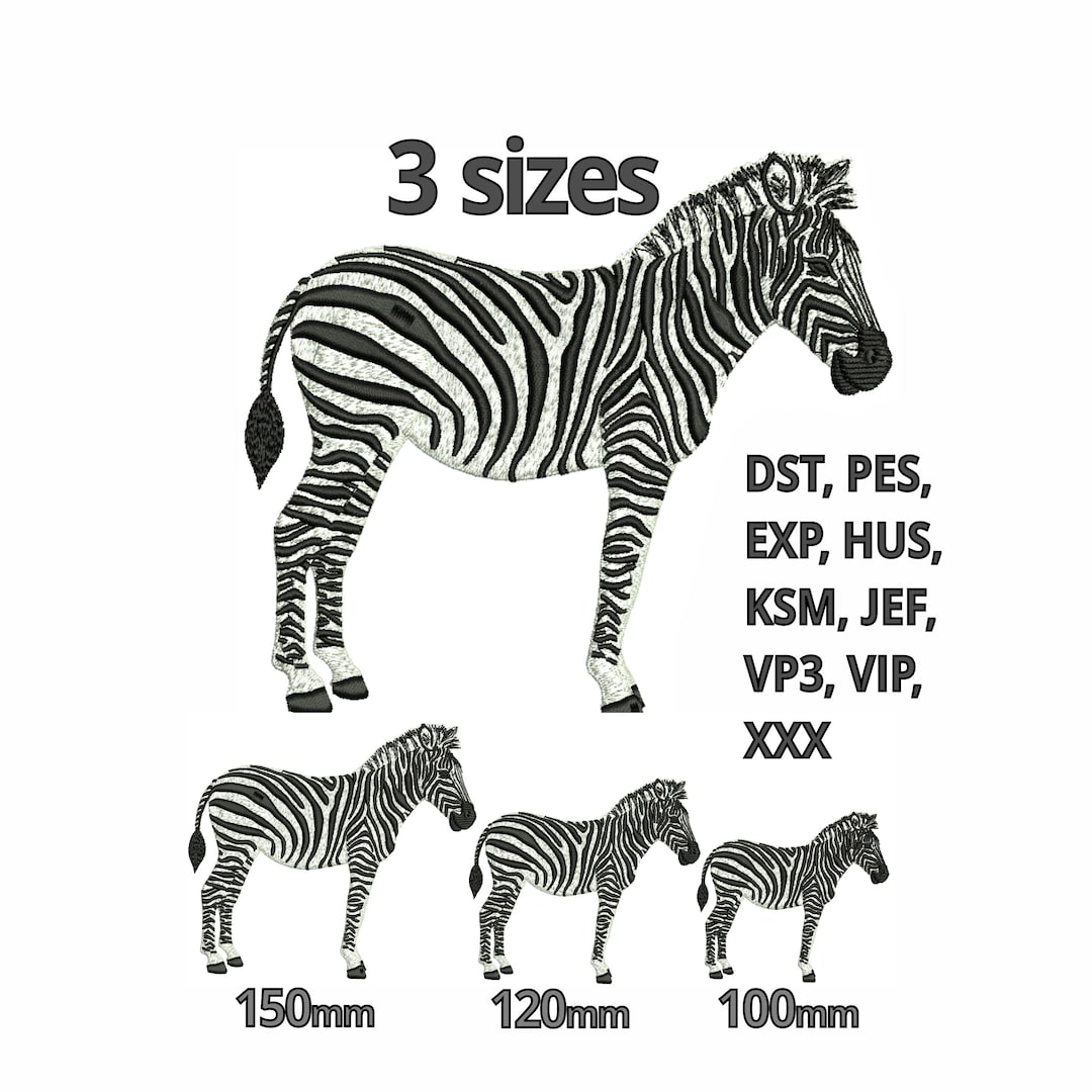 ZEBRA Embroidery Designs Animal Kingdom - 3 Sizes Safari Real Zebra ...