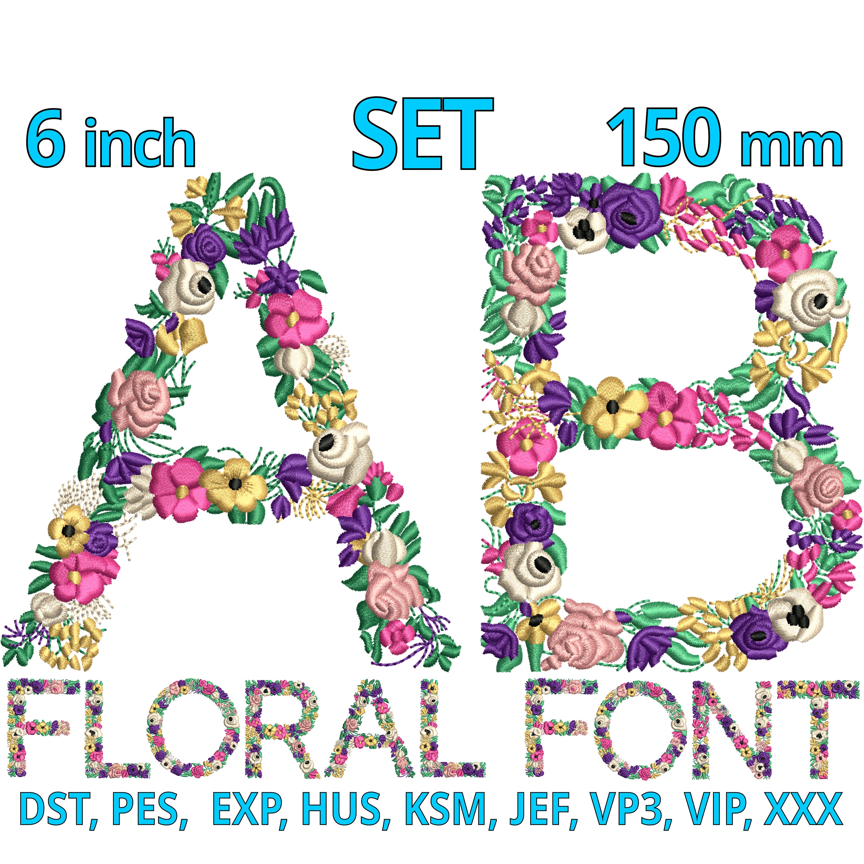Alphabet Floral Machine Embroidery Font File 6inch 150mm | Etsy