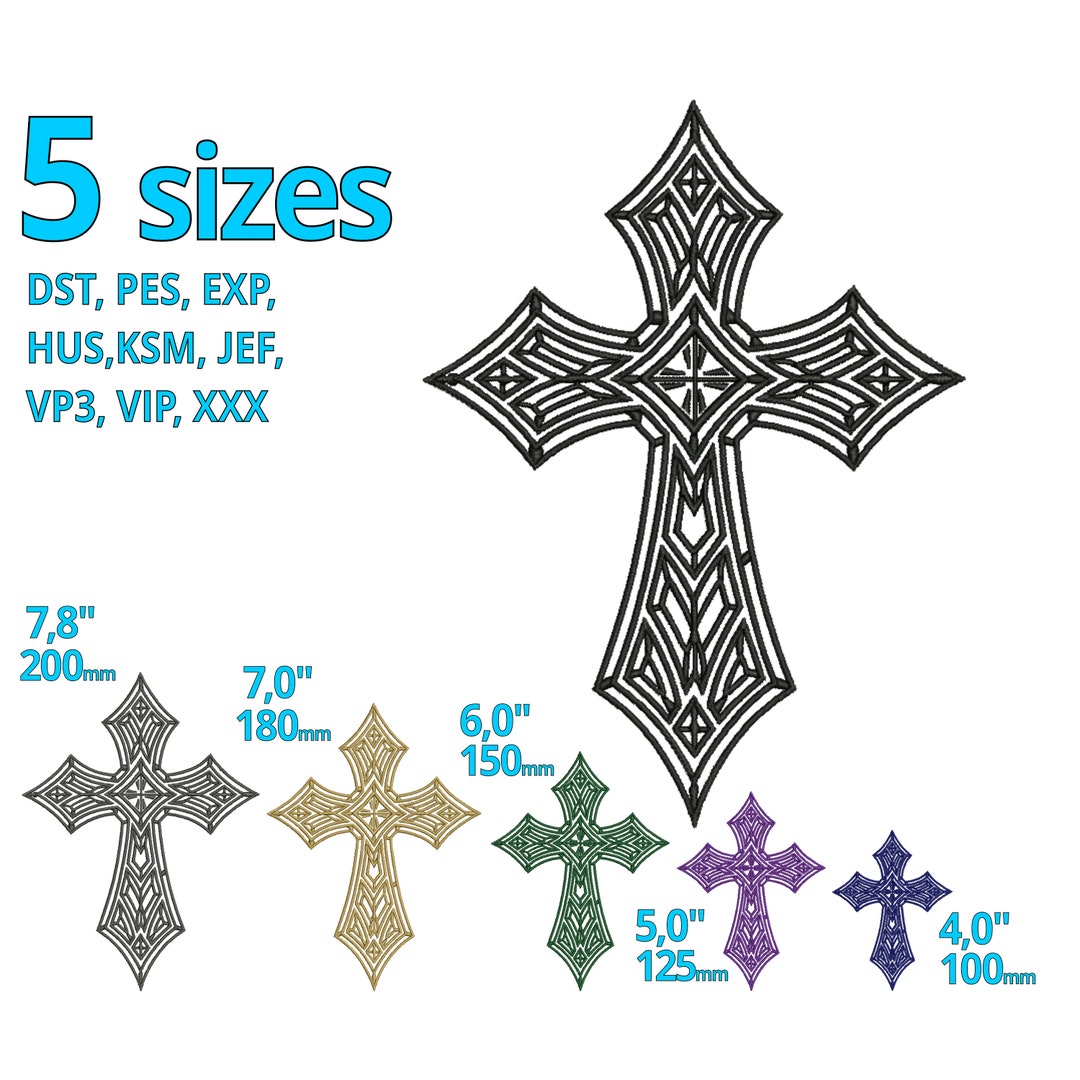 Cross Embroidery Design - 5 Sizes Heraldic Cross Machine Embroidery ...