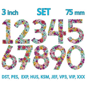 Numbers Embroidery Design | 3inch 75mm | FLORAL Number Machine ...