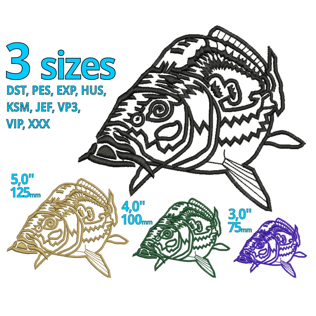 Carp Fish Embroidery Designs | 3 Sizes | Carp Fishing Machine ...