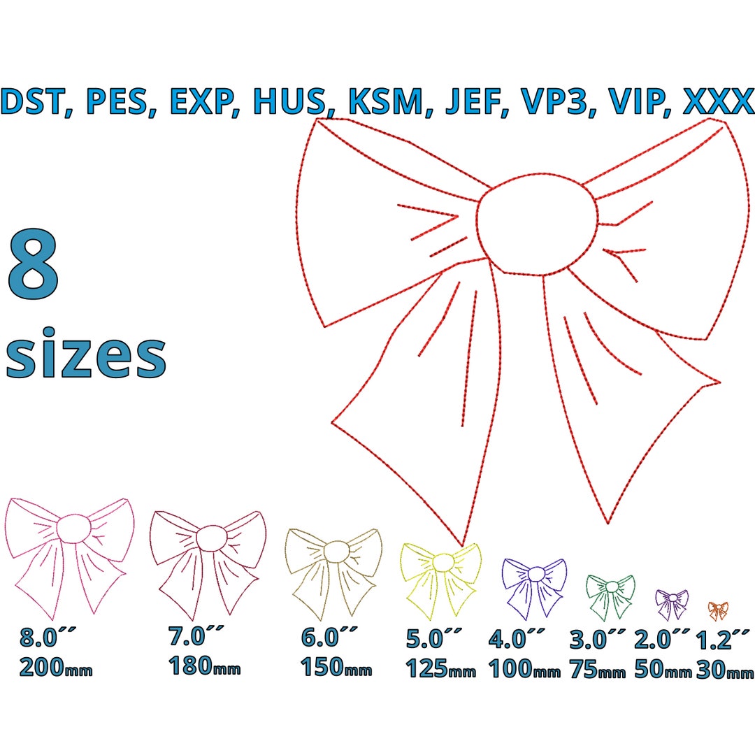 Bow Embroidery Design Ribbon 8 SIZES, Outline Bow Machine Embroidery ...