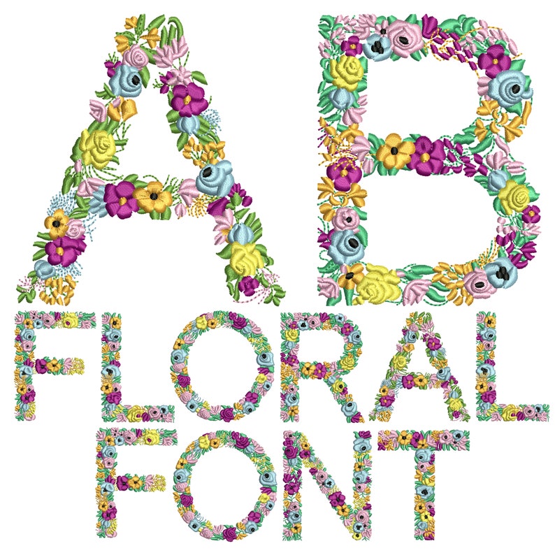 FLORAL Alphabet Embroidery Design | 3inch 75mm | Flower Machine ...