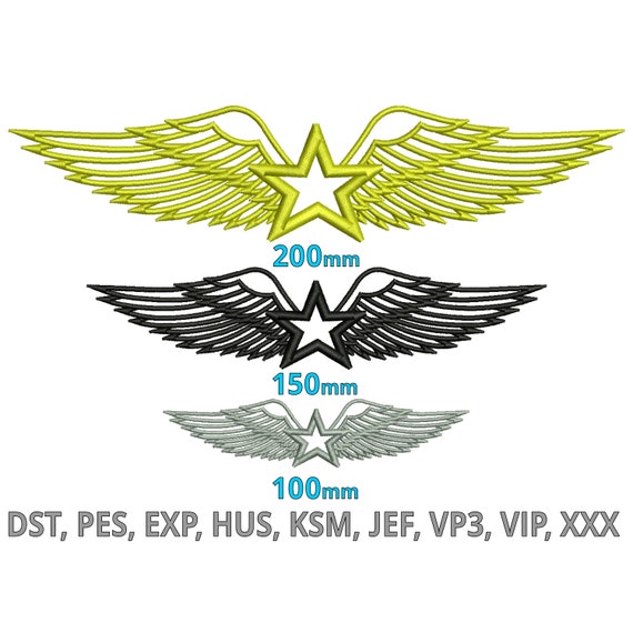 Airforce Wings Embroidery Design Pilot Star Wing 3 SIZES | Etsy