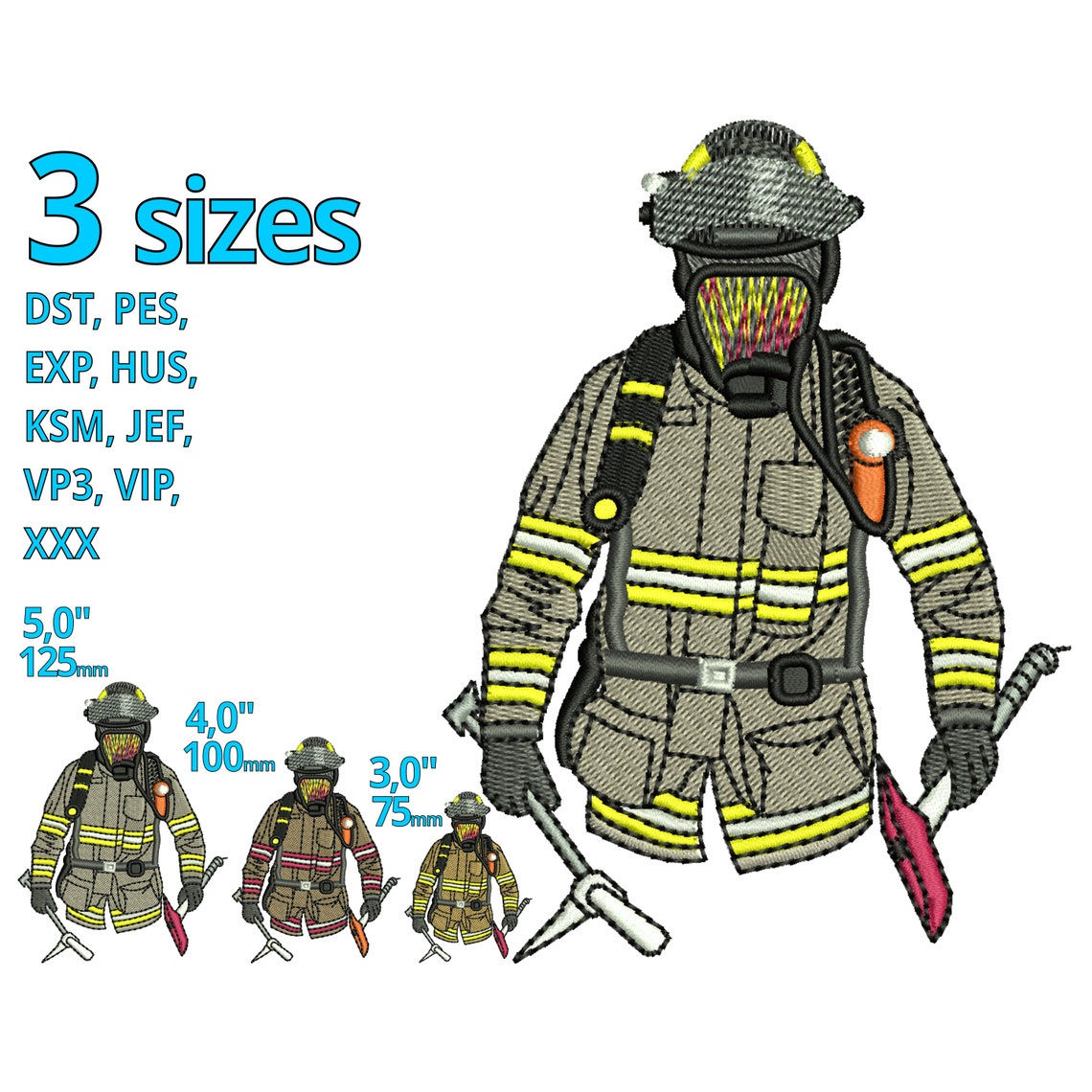Fireman Embroidery Design 3 Sizes Firefighter Machine - Etsy