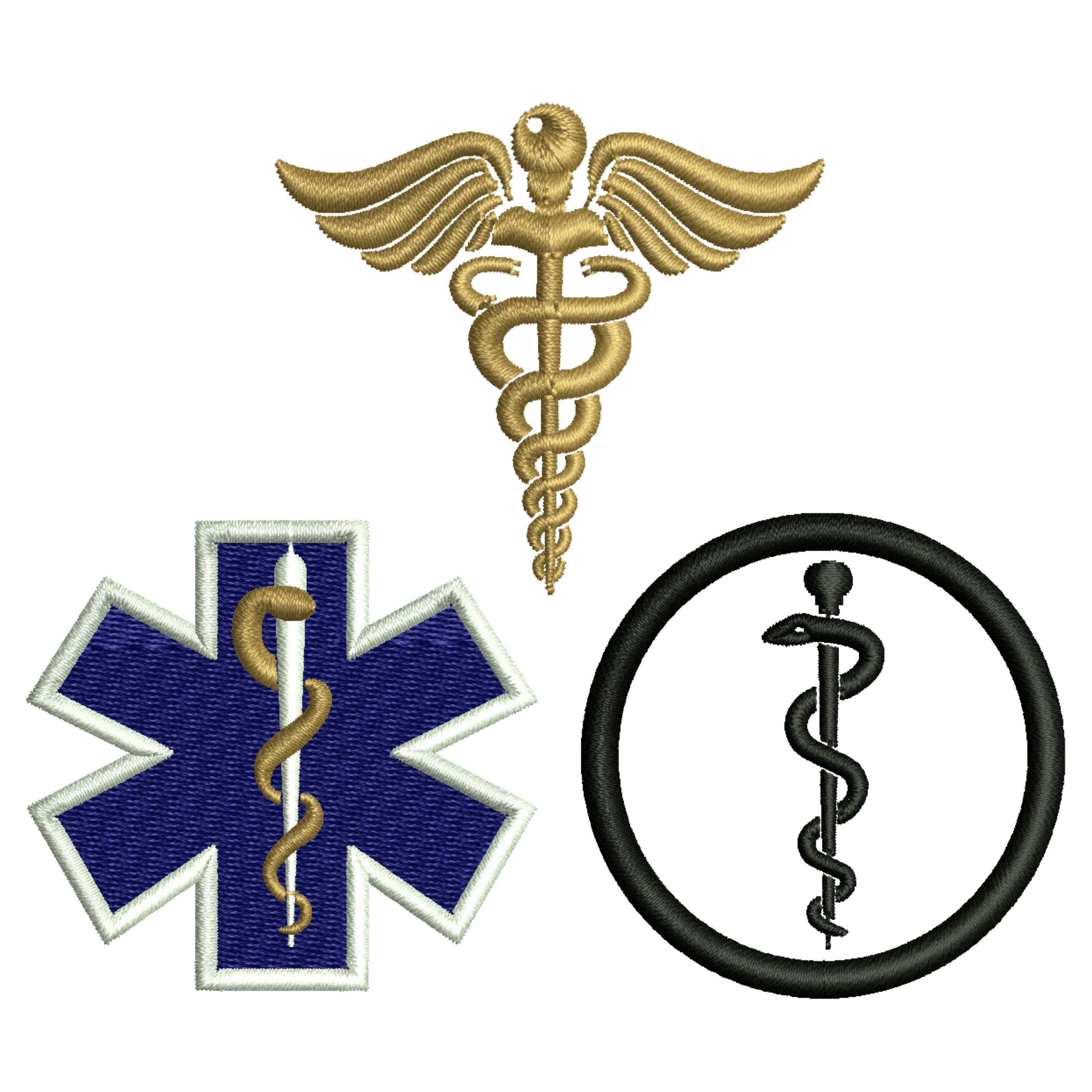 Medical Embroidery Design 3 Logos Caduceus EMT Machine - Etsy