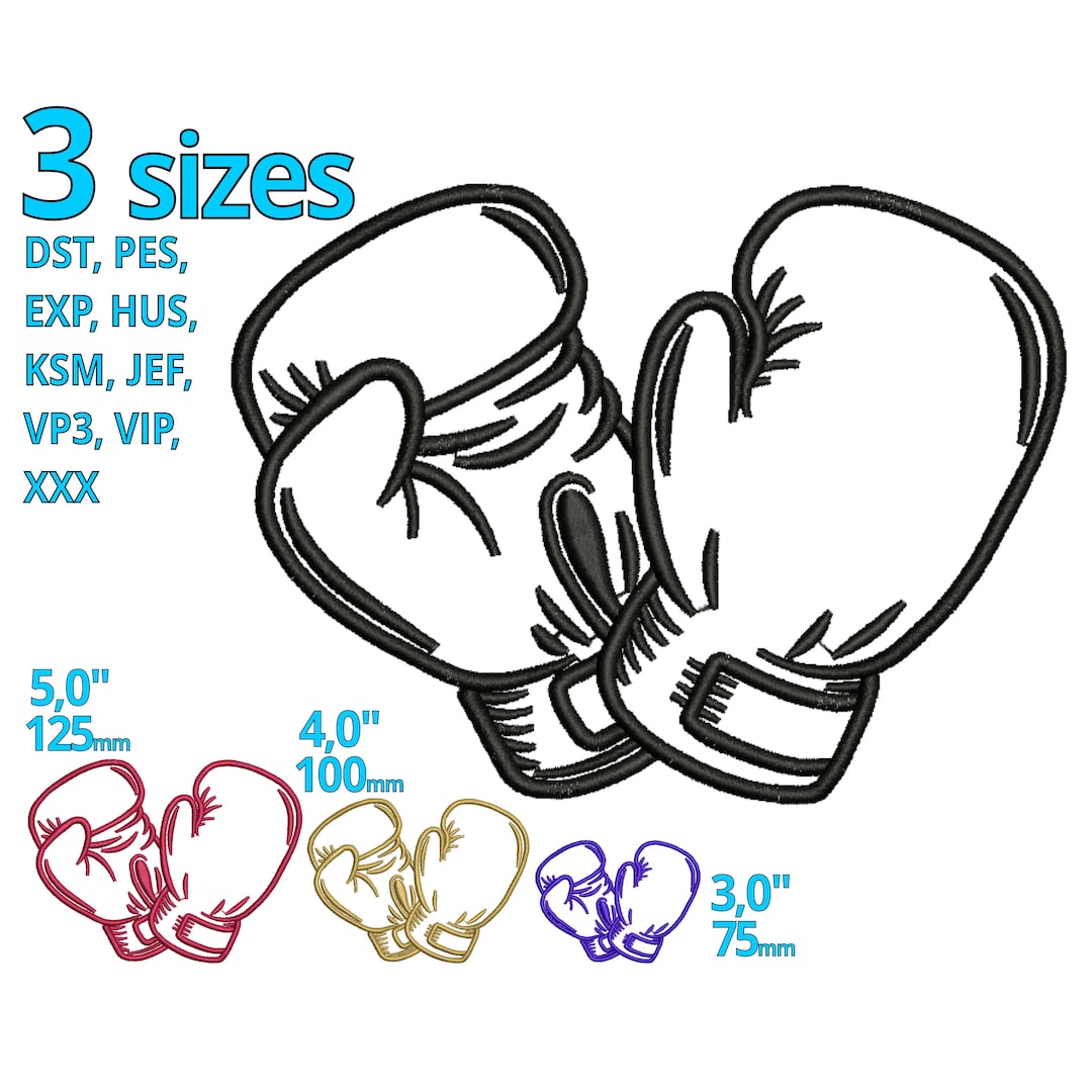 Boxing Gloves Embroidery Design - Boxer Machine Embroidery File 3 Sizes ...