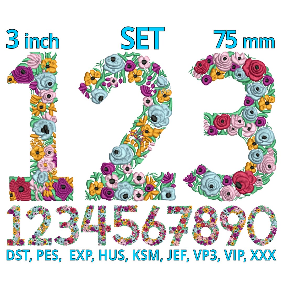 Numbers Embroidery Design | 3inch 75mm | FLORAL Number Machine ...