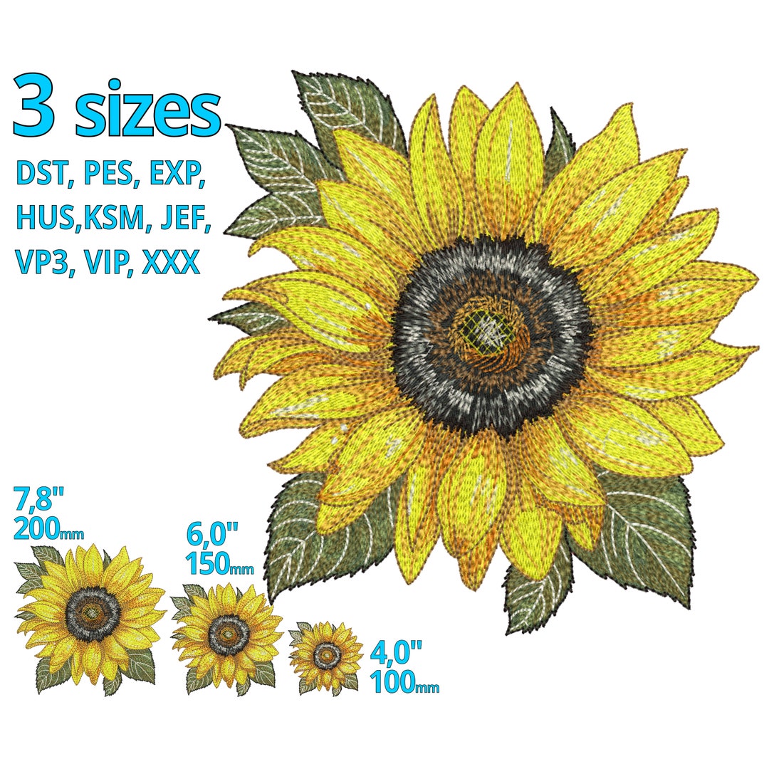 Sunflower Embroidery Design 3 Sizes Colorful Blossom Flower Machine ...