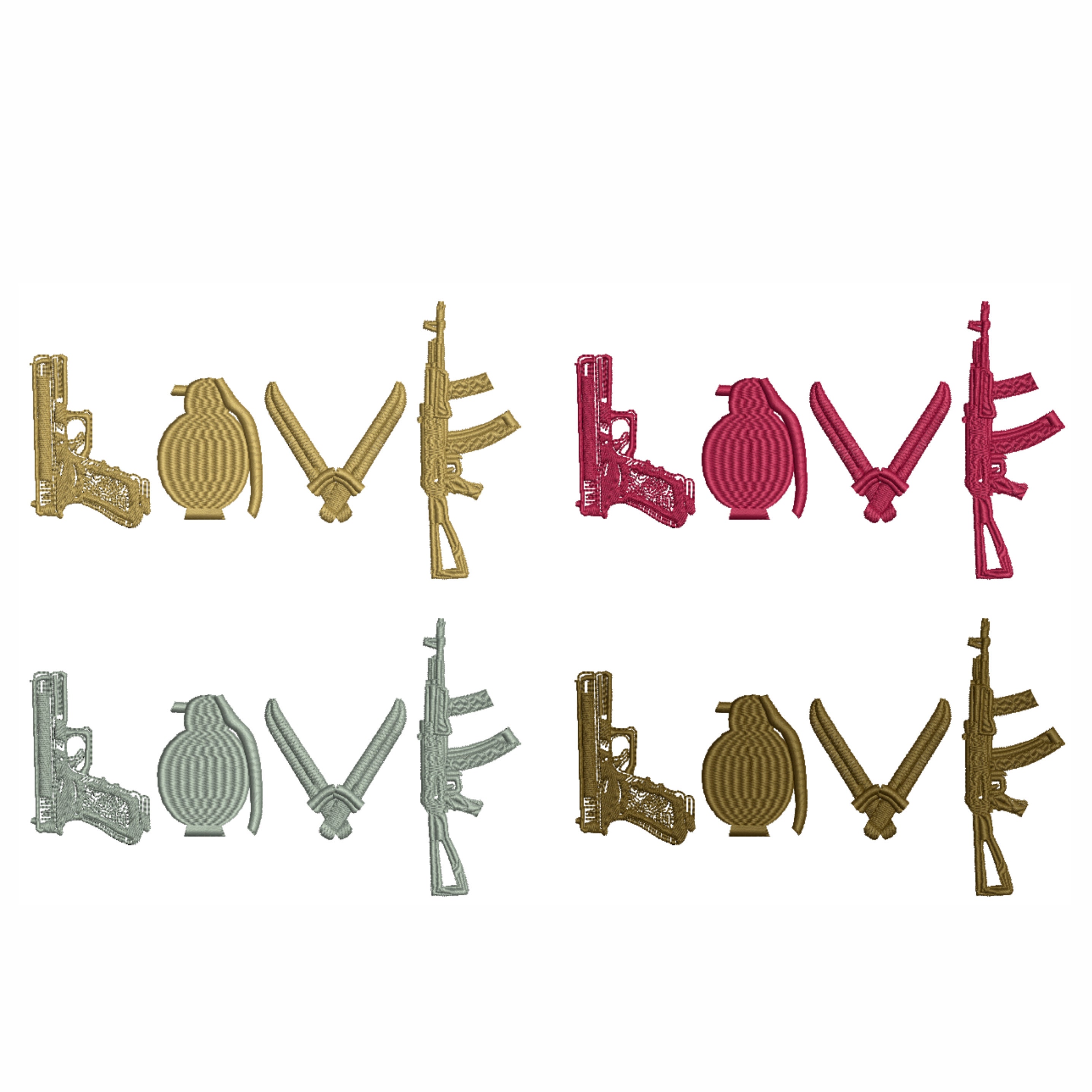 LOVE Embroidery Design 4 Sizes Love Gun Written in Weapons / - Etsy