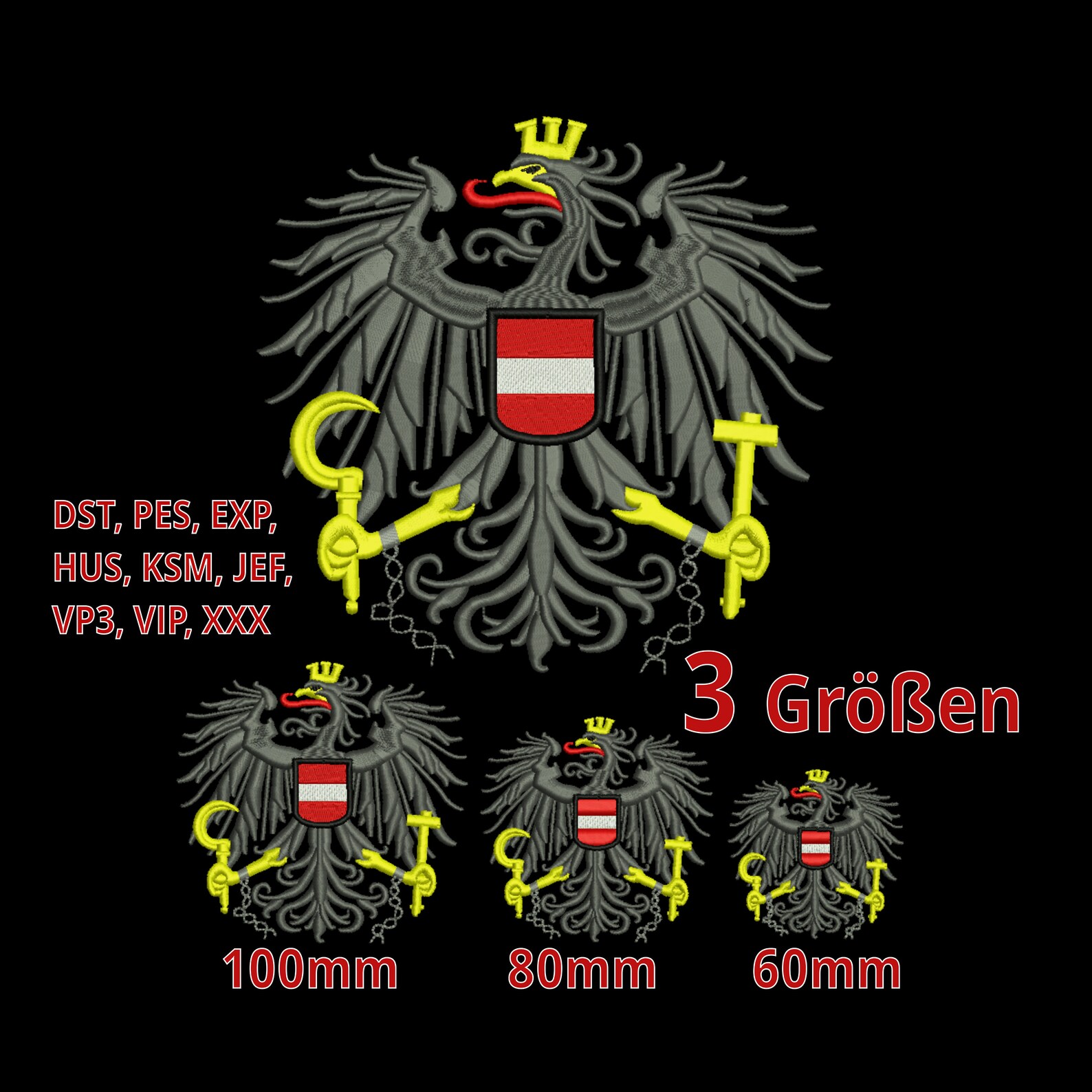 ÖSTERREICH Adler Stickdatei 3 Größen - Austria Wappen Staatswappen ...