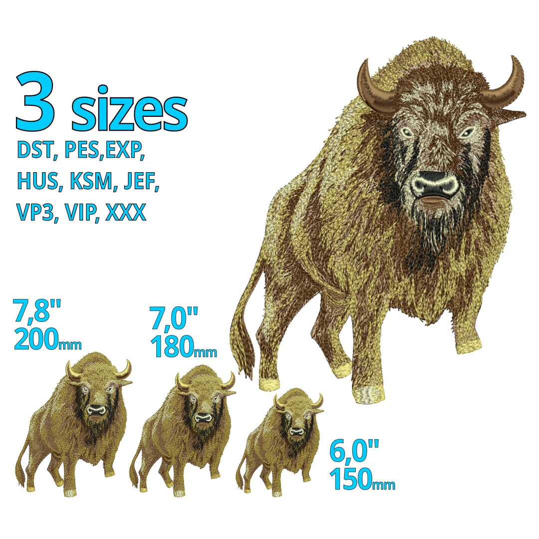 Bison Embroidery Design - 3 Sizes - REAL Buffalo Machine Embroidery ...