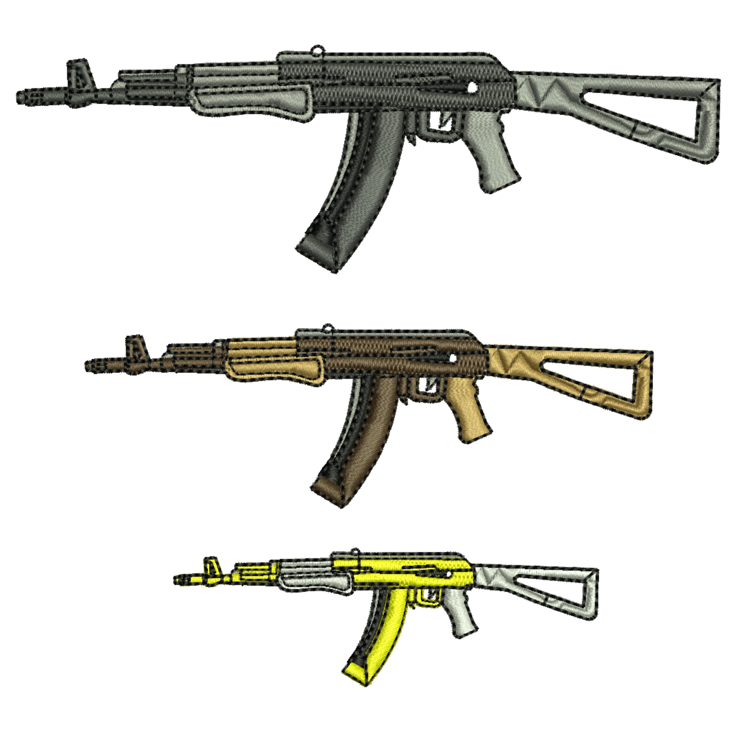 AK-47 Embroidery Designs | 3 Sizes | Real Rifle Gun Machine Embroidery ...