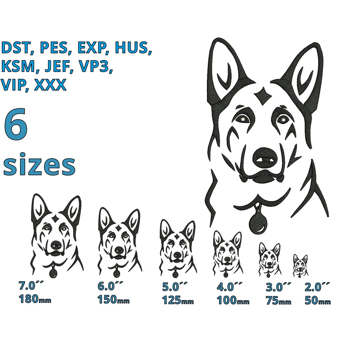 Shepherd Dog Embroidery Design 6 Sizes, Watchdog Head Machine ...
