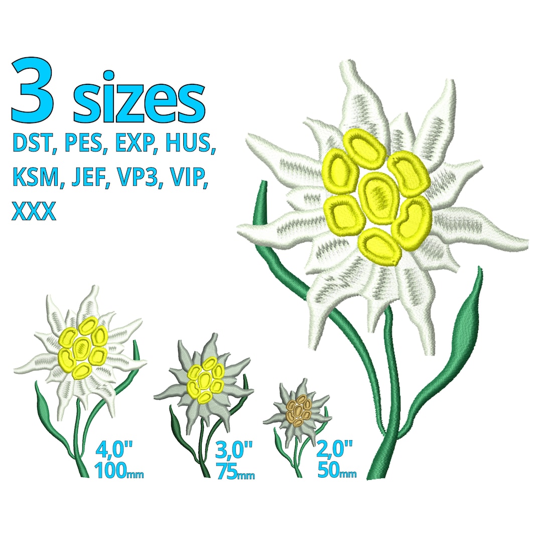 Stickdatei Edelweiss Stickdatei 3 Größen Mini Edelweiss Blume Berg ...
