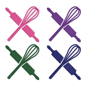 Baking Embroidery Design 3 Sizes Crossed Kitchen Roller Whisk Machine ...
