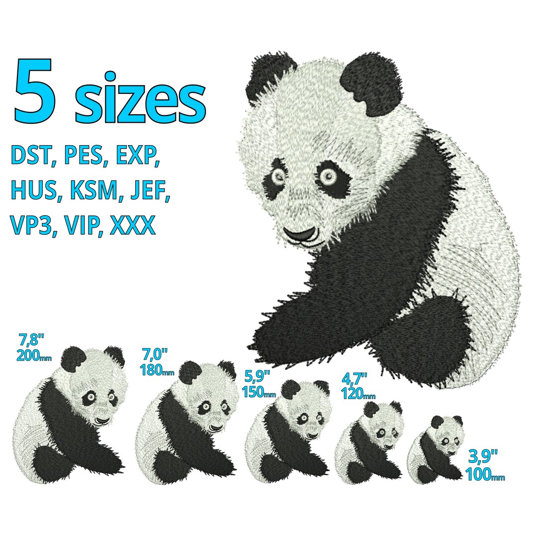 Panda Embroidery Design 5 Sizes -real Panda Bear Animal Embroidery ...