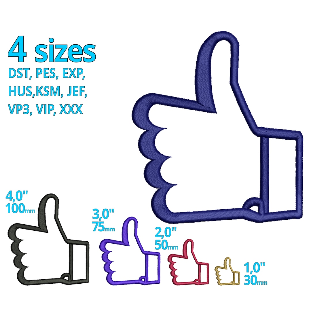Thumbs up Embroidery Design 4 Sizes - I Like Button Machine Embroidery ...