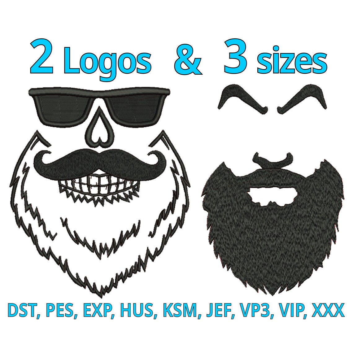 BEARD Embroidery Design 2 LOGOS 3 Sizes Barber Shop - Etsy