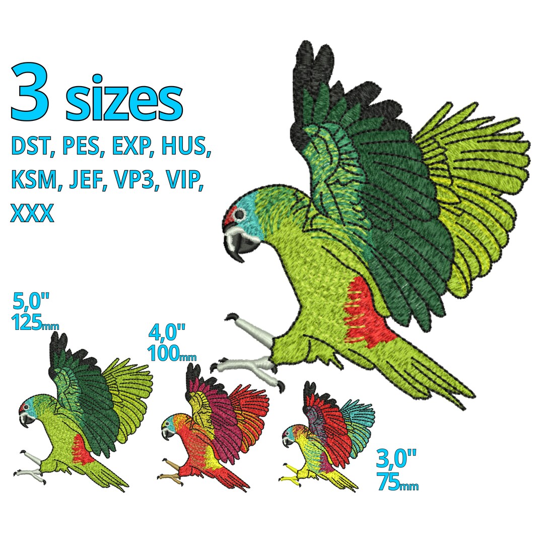 Parrot Embroidery Design - 3 Sizes -tropical Fyling Bird Parrots ...