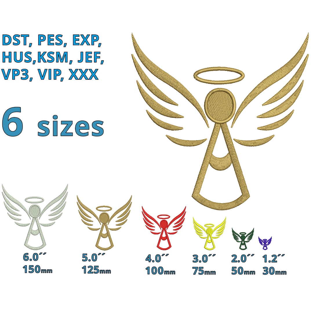 Angel Embroidery Design - Angel With Nimbus 6 SIZES, Sketch Machine ...