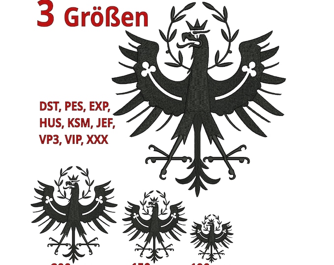 TIROLER Adler Stickdatei Tirol Wappen 4 Größen - Sofort Download edler ...