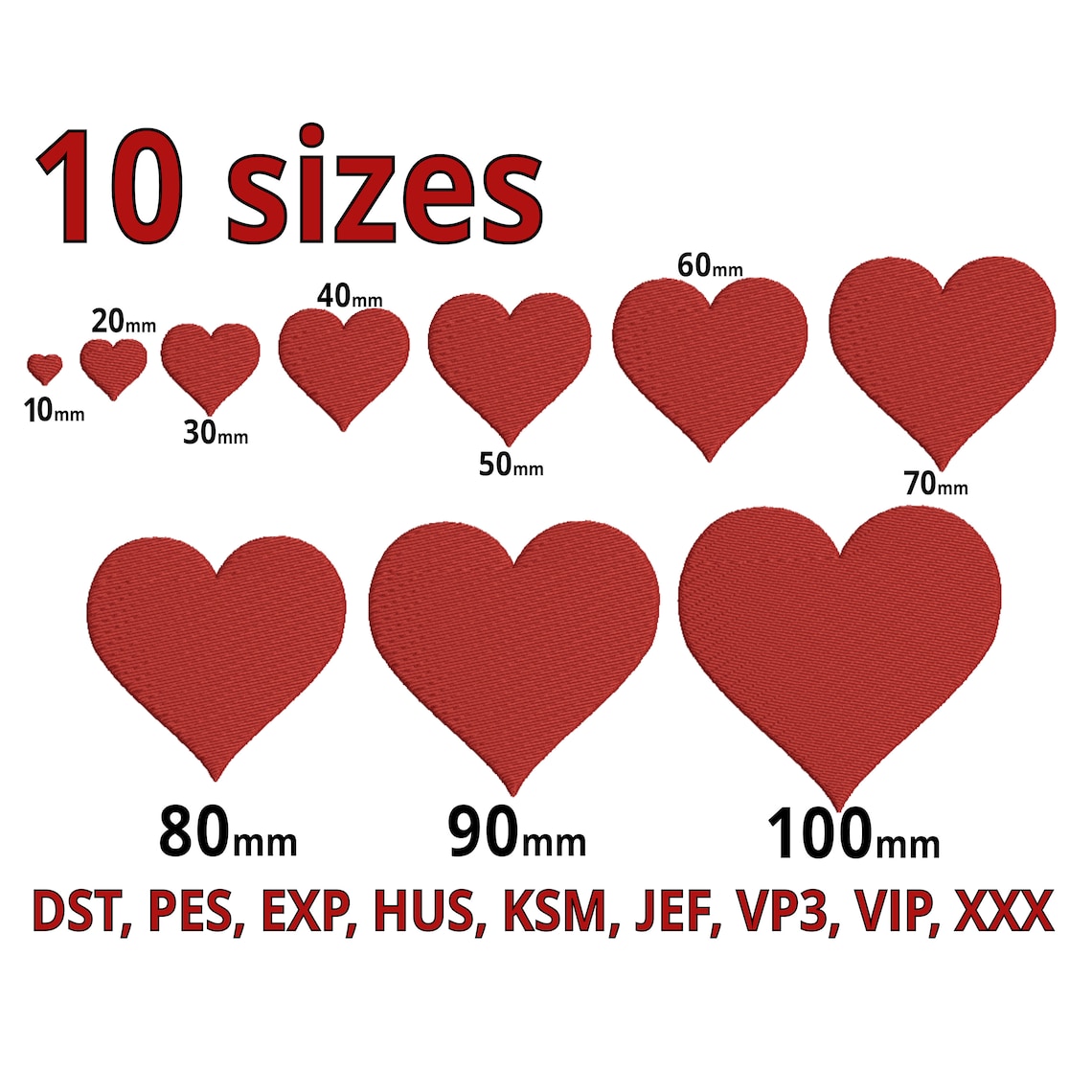 Hearts Embroidery Design 10 Sizes fillstich Mini Red Heart - Etsy
