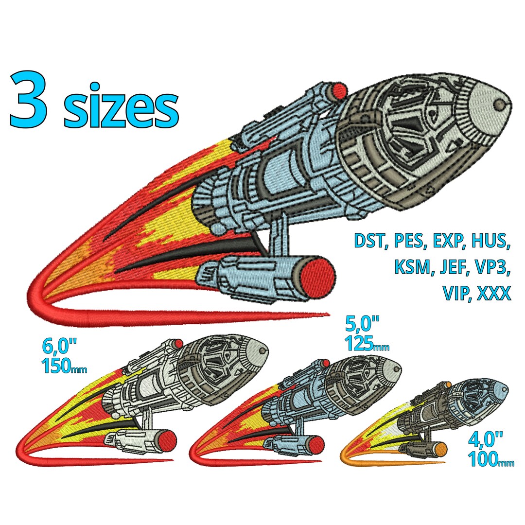 Rocket Embroidery Designs | 3 Sizes | Space Ship Machine Embroidery ...
