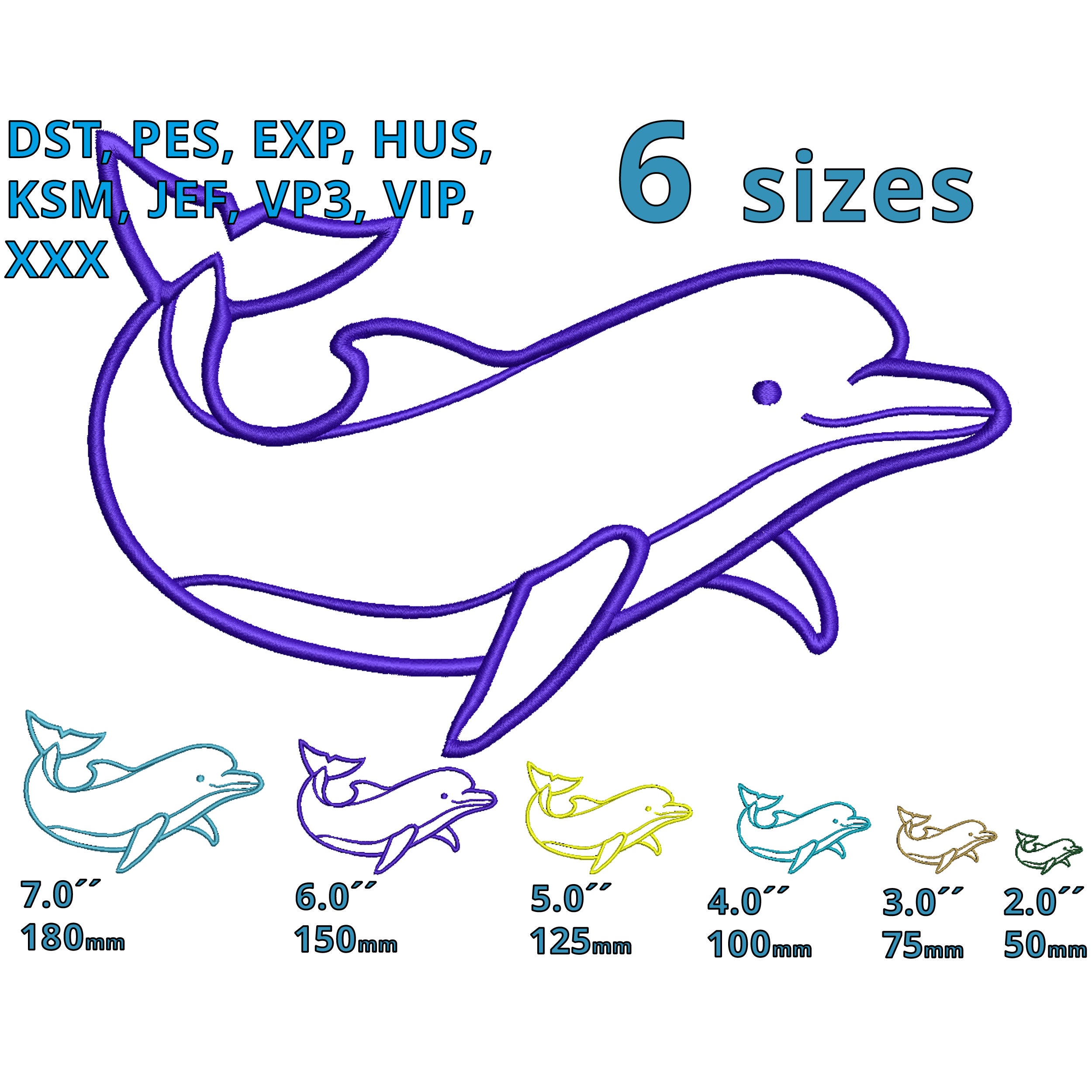 Dophin Logo Embroidery Designs | 6 Sizes | Sea Nature Machine ...