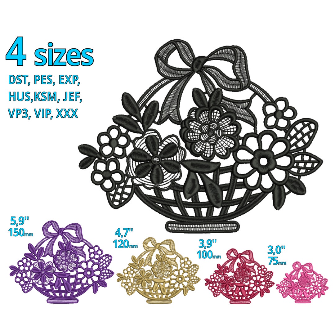 Gift Basket Embroidery Design 4 Sizes- Floral Flowers Machine ...