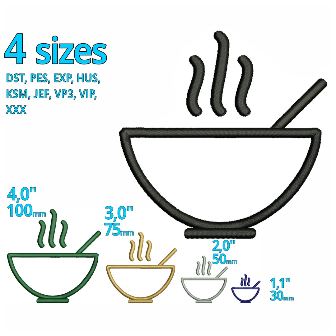 Soup Embroidery Design | 4 Sizes| Asia Food Soups Sign Machine ...