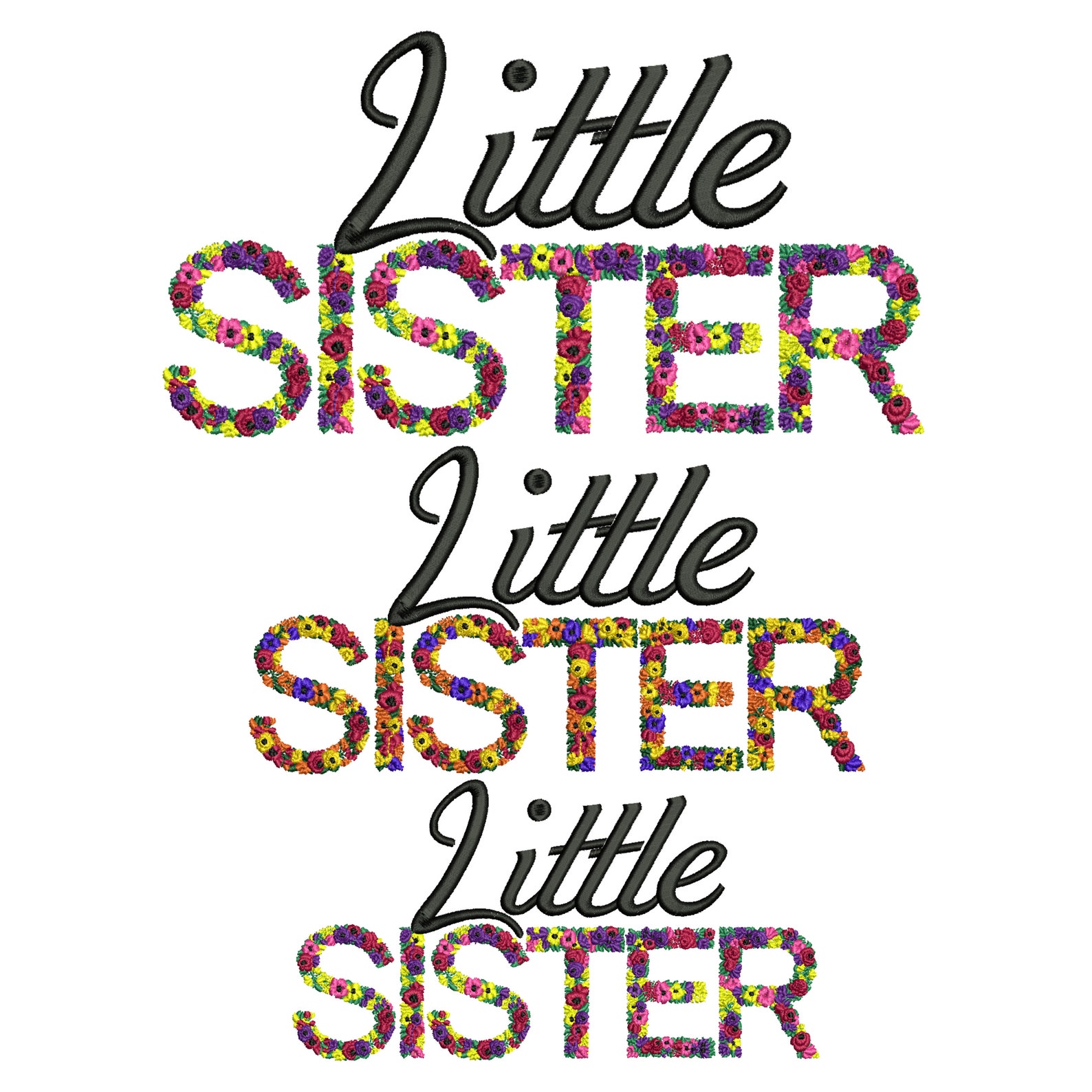 Little Sister Embroidery Design | 3 Sizes | Flower Font Sisters Brother ...