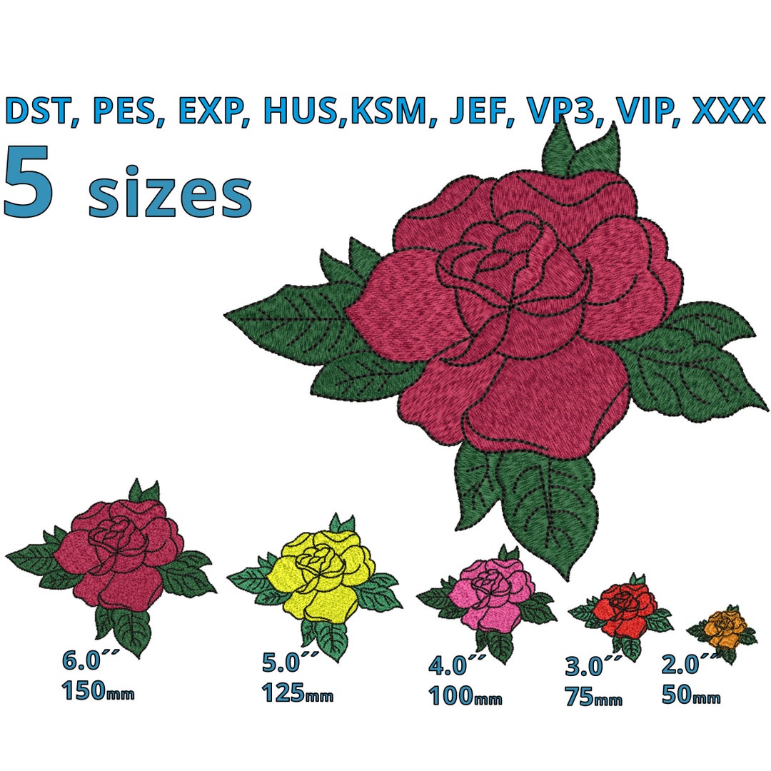 Rose Flower Embroidery Design 5 Sizes - Rose Floral Machine Embroidery ...