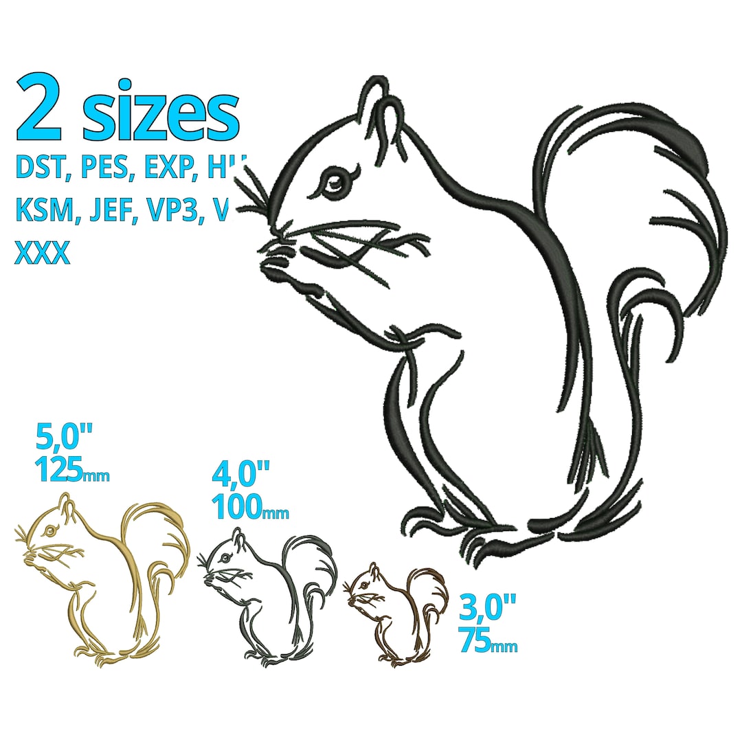 Squirrel Embroidery Designs 3 Sizes Mini Simple Squirrel Silhouette ...
