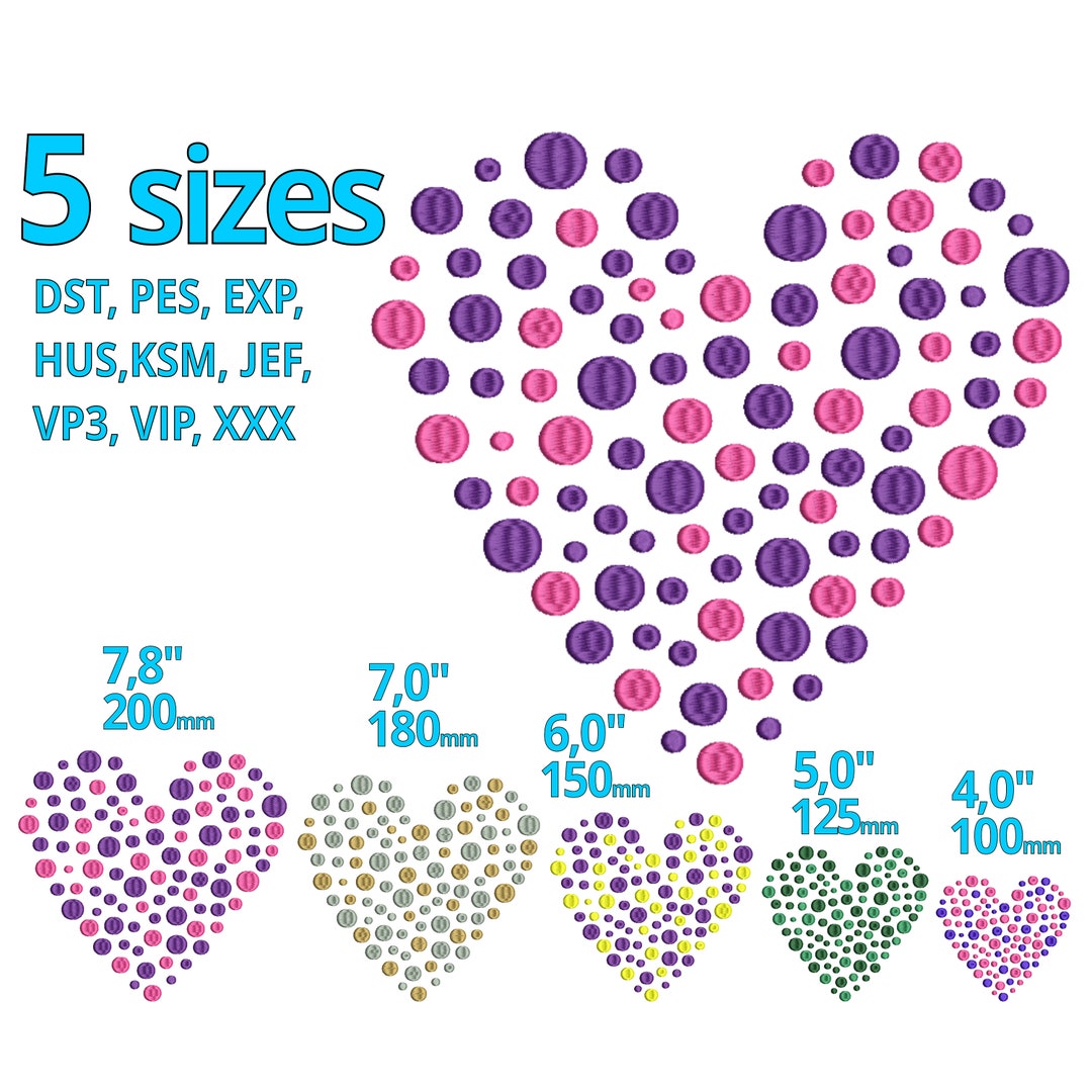 Heart Embroidery Design Files in 5 Sizes- Circle Made Heart Machine ...